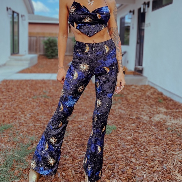 Pants & Jumpsuits | Velvet Celestial Two Piece Festival Flare Pants Set ...